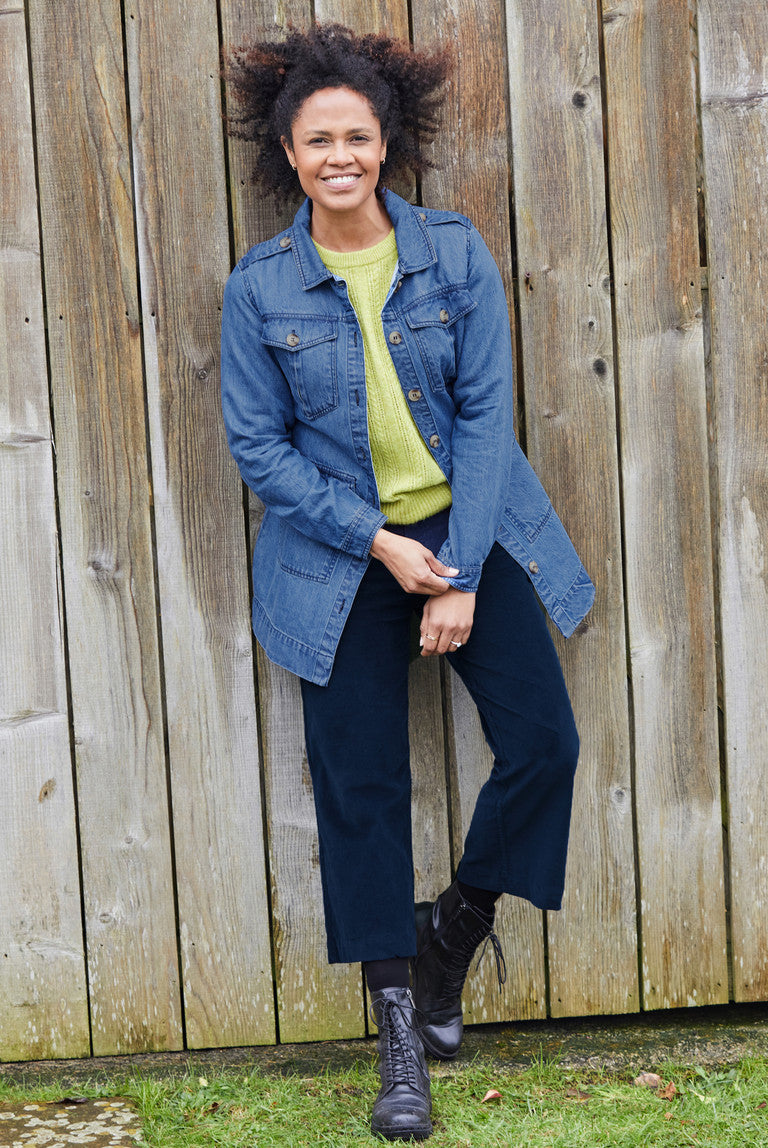 Lily & Me Lm23519 blue denim JACKET longline belted – Velvet Ramsbottom