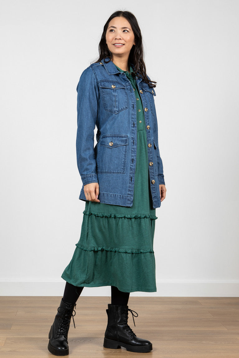 Lily & Me Lm23519 blue denim JACKET longline belted – Velvet Ramsbottom
